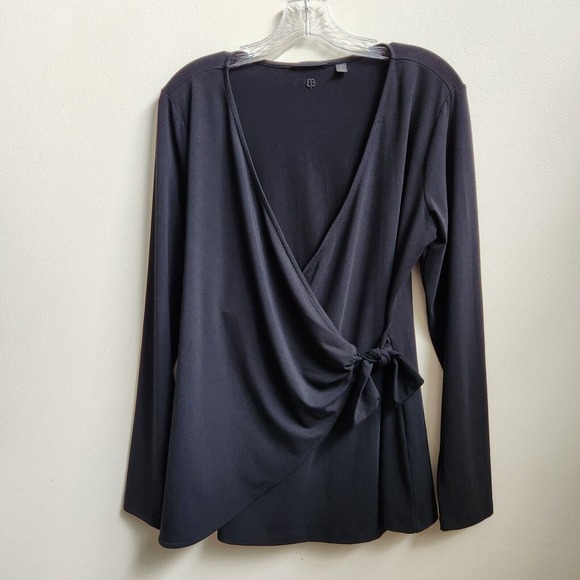 Betabrand | Tops | Betabrand Blouse Womens Large Black Knit Faux Wrap ...